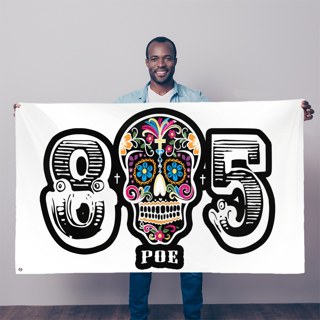 POE BRAND LOGO WHITE BLK BGRD Color Face FIN Sublimation Flag – Poe Brand
